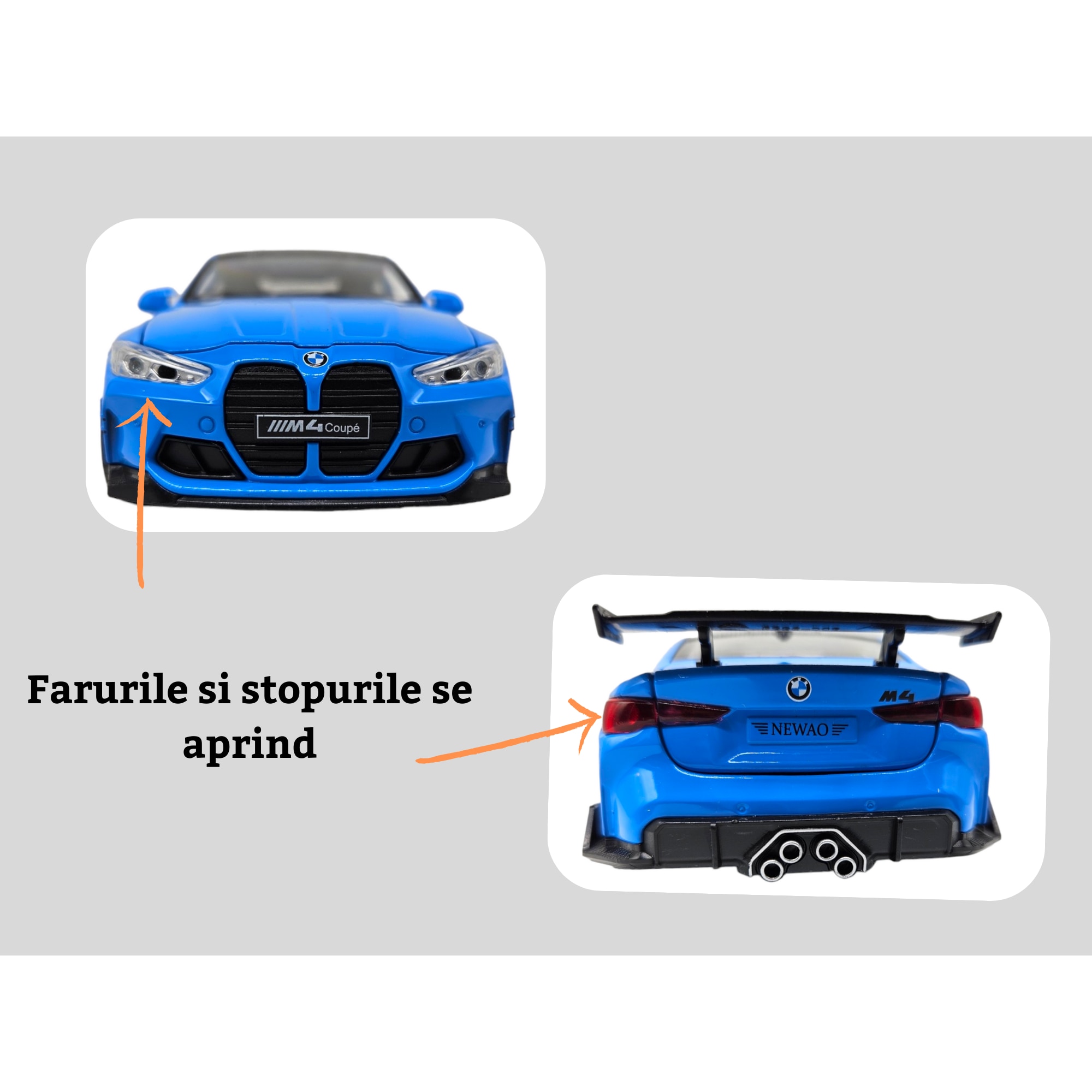 Masina metalica tip BMW M4, Usi mobile, Capota si portbagaj care se ...