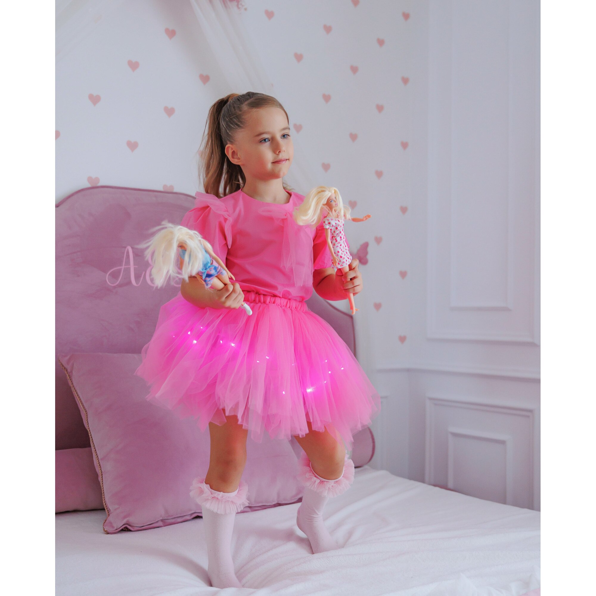 Fustita cu Luminite, Printesa, Roz Bombon - eMAG.ro