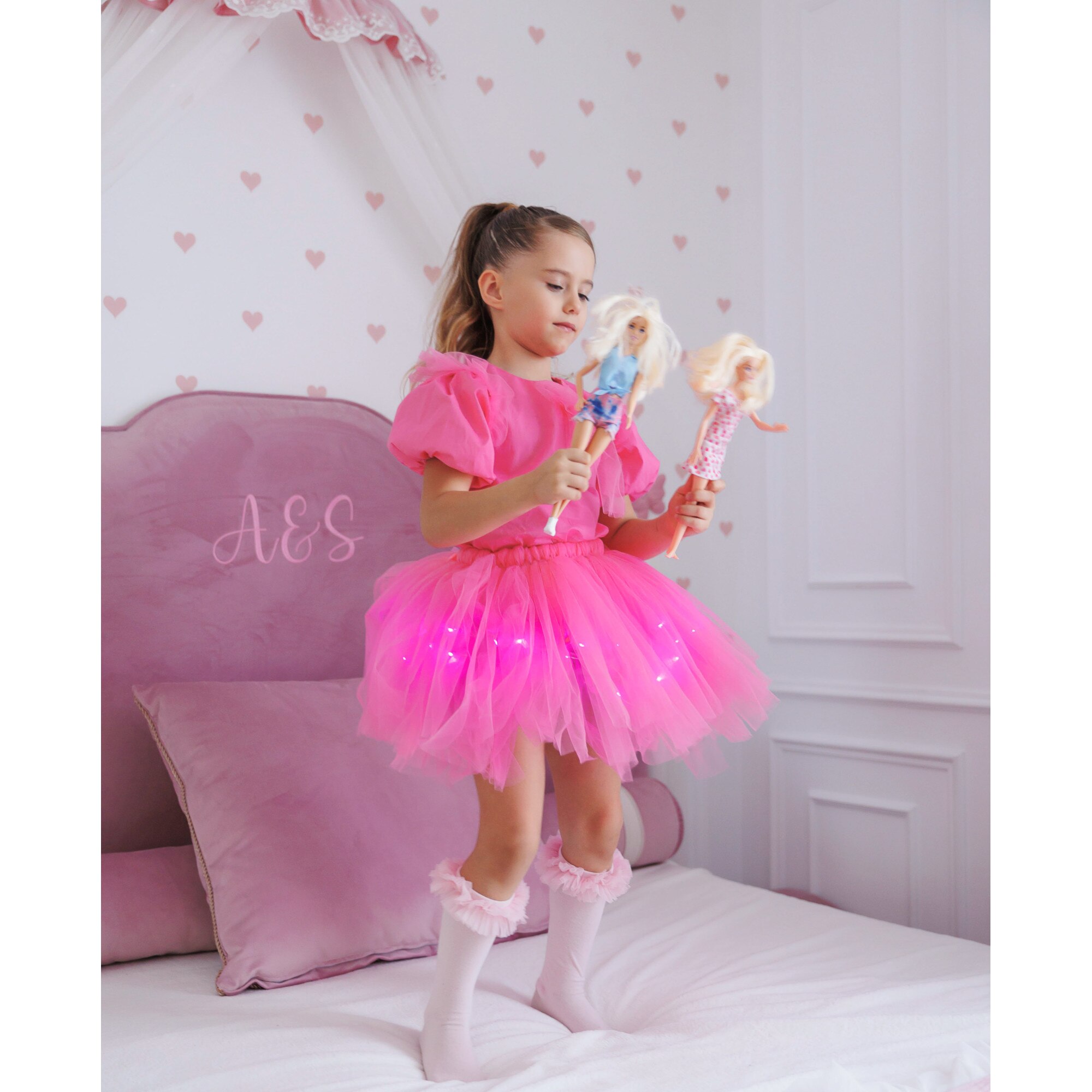 Fustita cu Luminite, Printesa, Roz Bombon - eMAG.ro