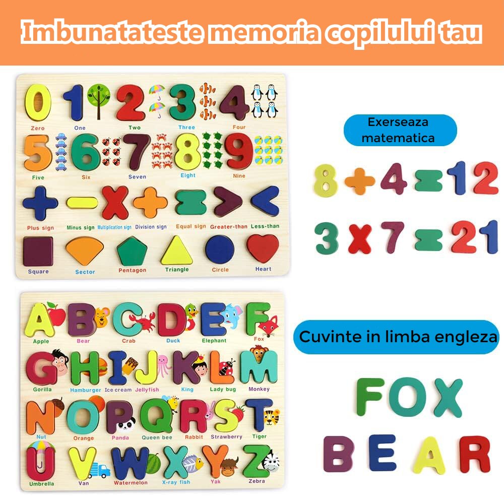 Set 2 puzzle incastru 3D, litere, cifre, multimi, simboluri matematice ...