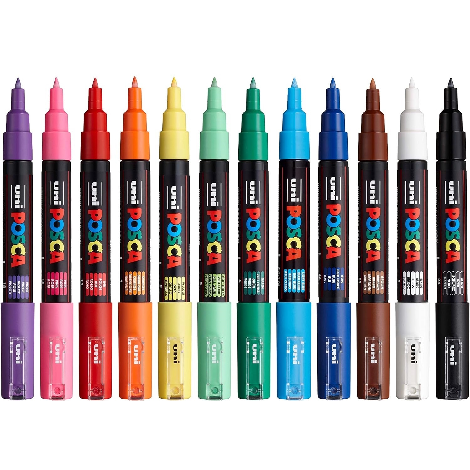 Set 12 Carioci POSCA UNI Mitsubishi 1M, 0.7mm, varf subtire extra fin ...