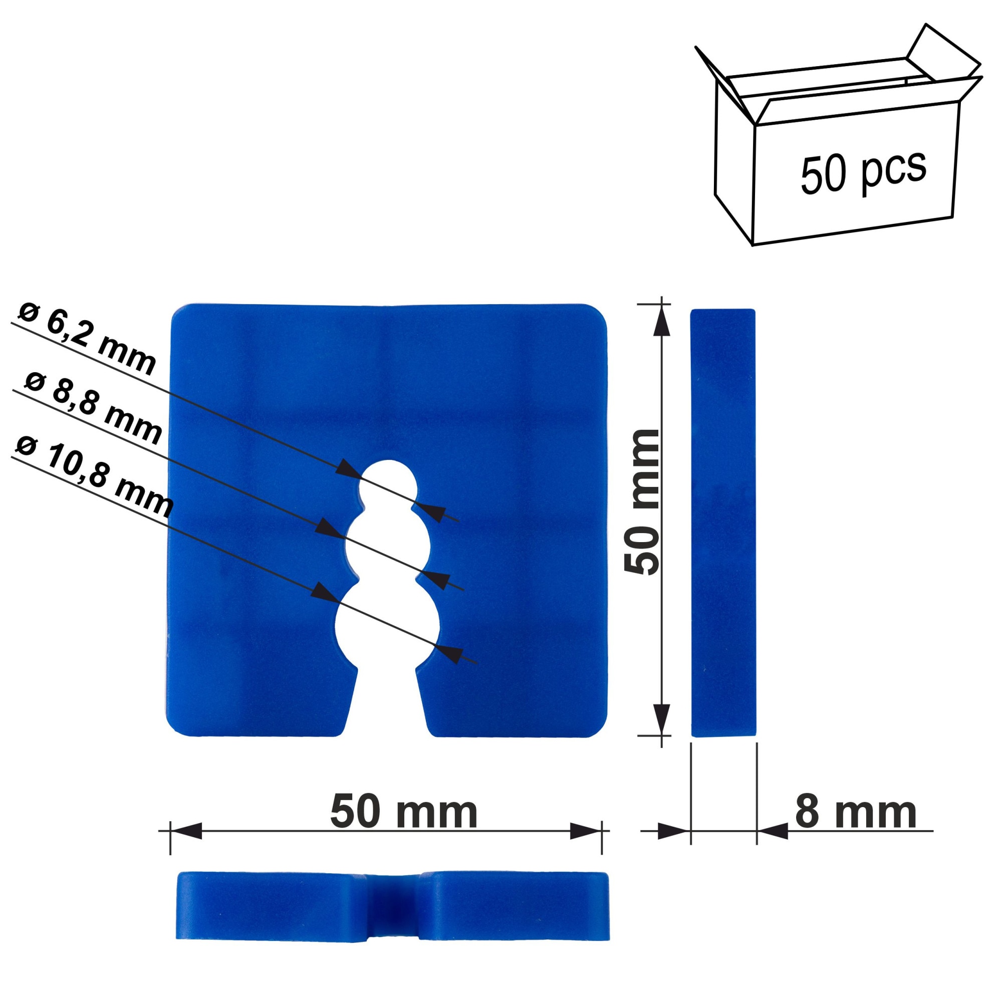 Set 50 Distantiere, plastic, 8 mm, 50x50 mm, saibe pentru nivelare ...