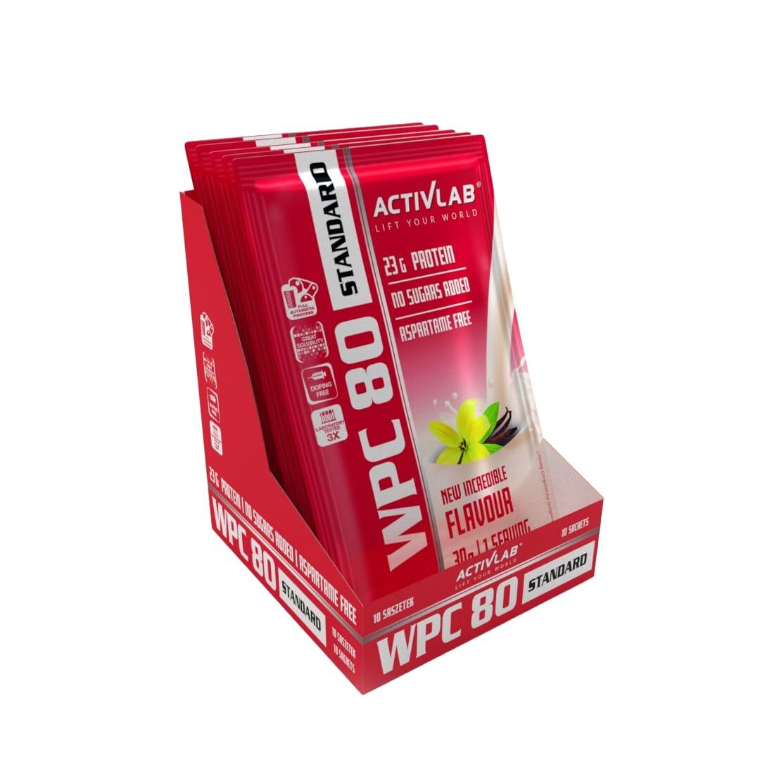 Set 10 pliculete cu proteine, ActivLab, WPC 80, Aroma vanilie, Zer ...