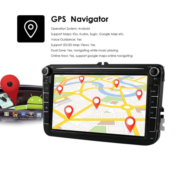 Navigatie android 12, ecran IPS 8 inch, 2GB RAM 32GB Memorie interna ...