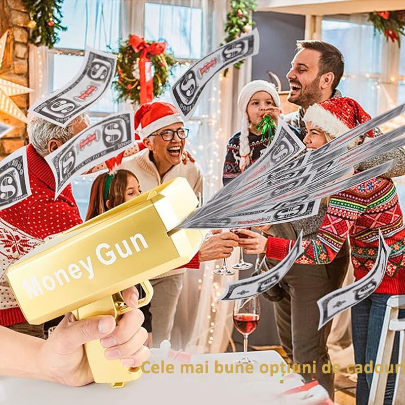 Pistol de bani pentru petrecere, bancnote incluse, Plastic, 19x17cm ...
