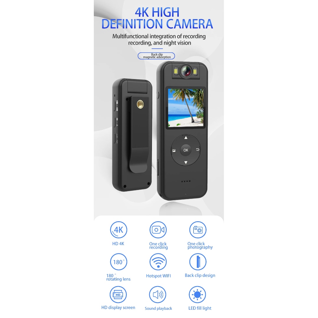 Body Video Camera 4K UHD, Wi-Fi, Body Cam, Видео резолюция 3840*2160 ...