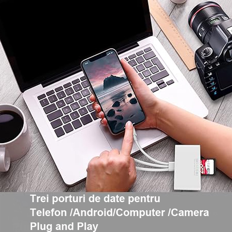 Четец на карти с памет 5 в 1, Plug and Play, USB/Lightning/SD/TF ...