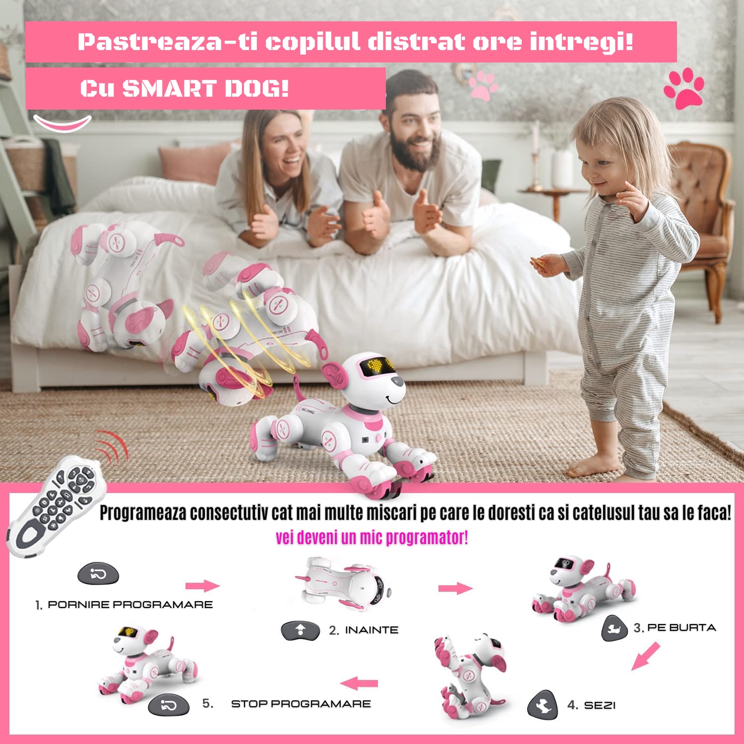 Catel Robot Inteligent cu telecomanda LEBLOU, interactiv, canta ...