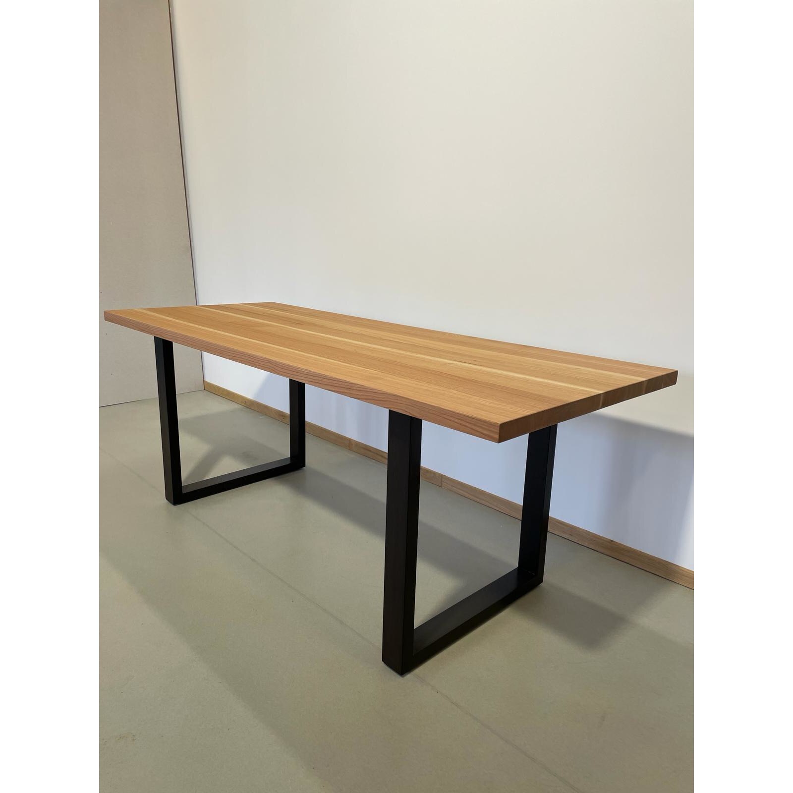 Masa dining, cu blat si picioare din lemn masiv stejar, 180 x 80 x 75 ...