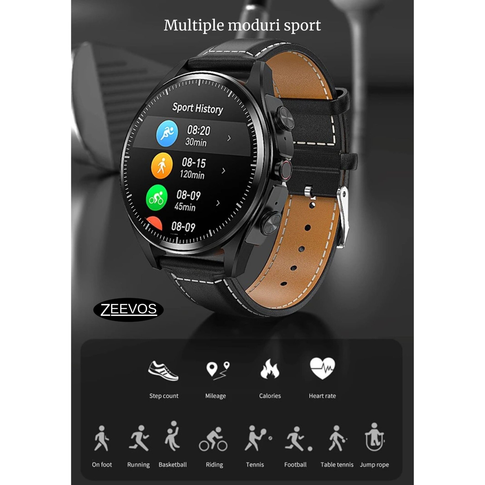 Ceas smartwatch ZEEVOS cu casti bluetooth TWS incorporate, apel ...