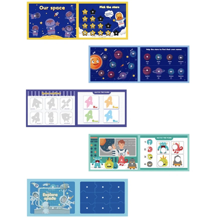 Carte educativa cu stickere reutilizabile, Quiet Book, Spatiul Cosmic ...