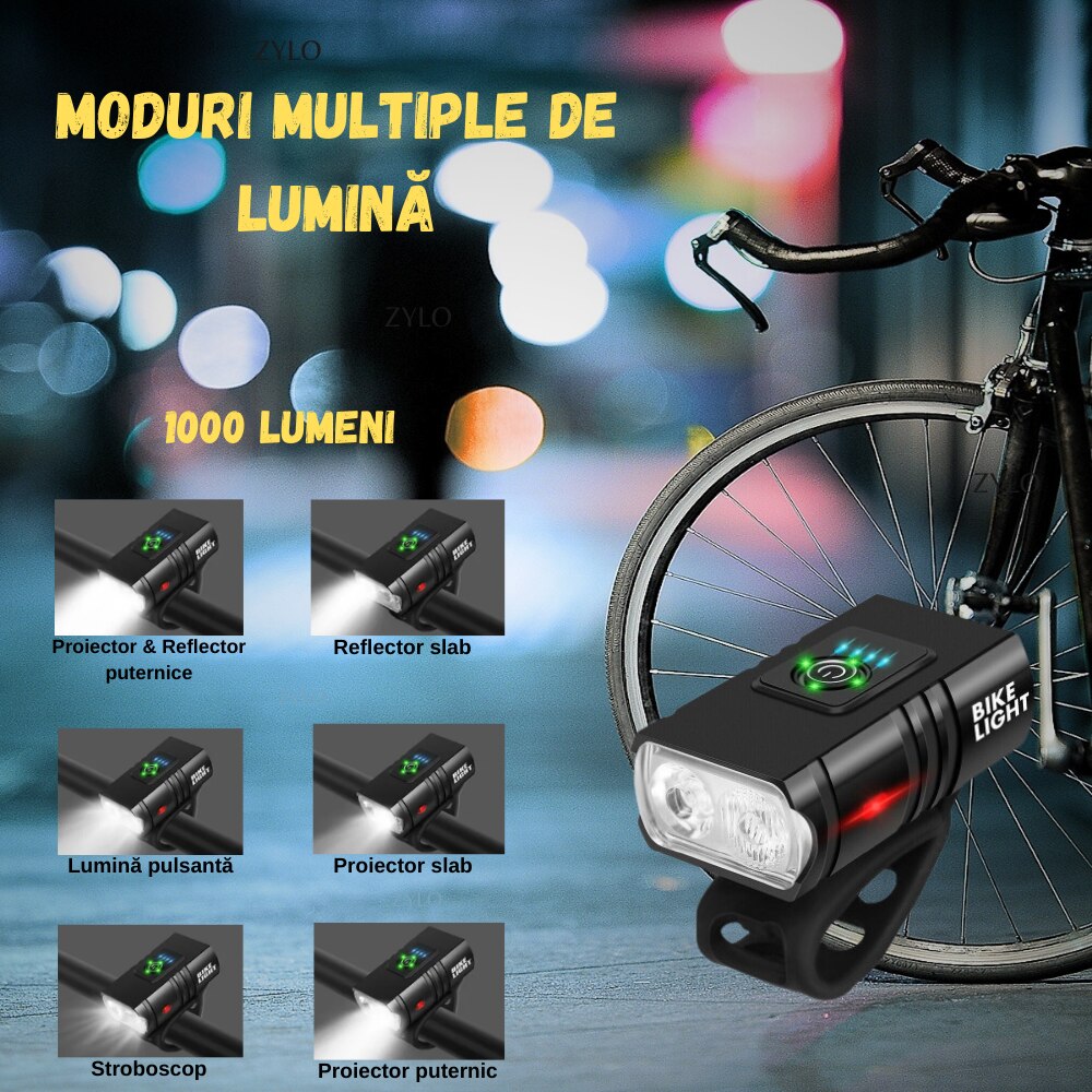 Set 2 lumini LED ZYLO pentru Bicicleta/Trotineta, Lumina Puternica ...