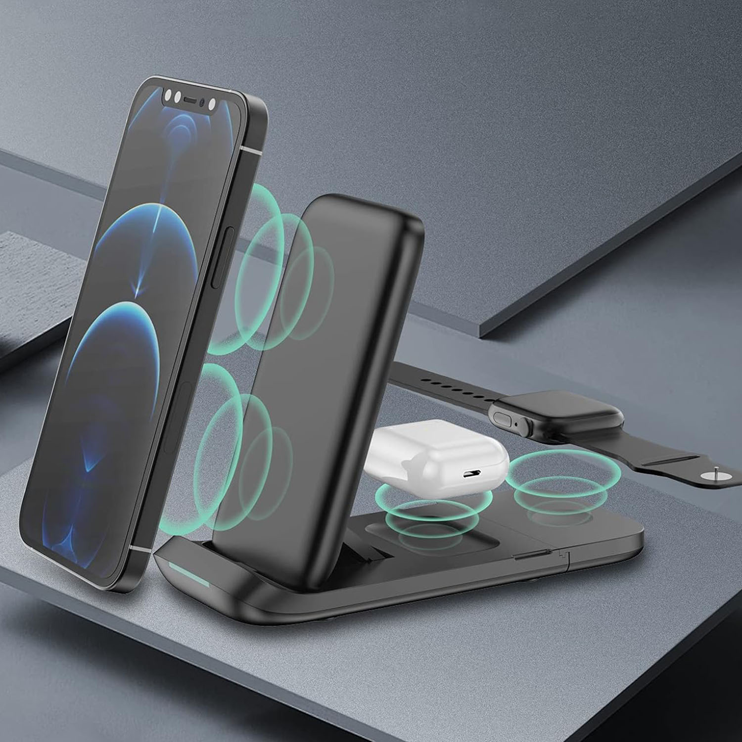 Incarcator Wireless 3 in 1, sundiguer, pentru Telefon, Casti, Smart ...