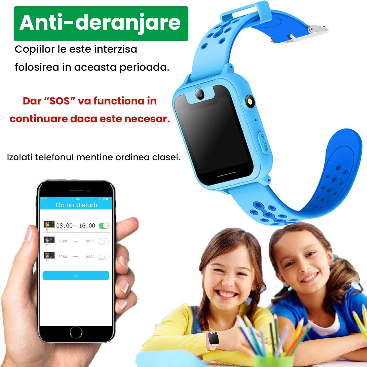 Ceas Smartwatch pentru Copii, sundiguer, cu GPS prin lbs si functie ...