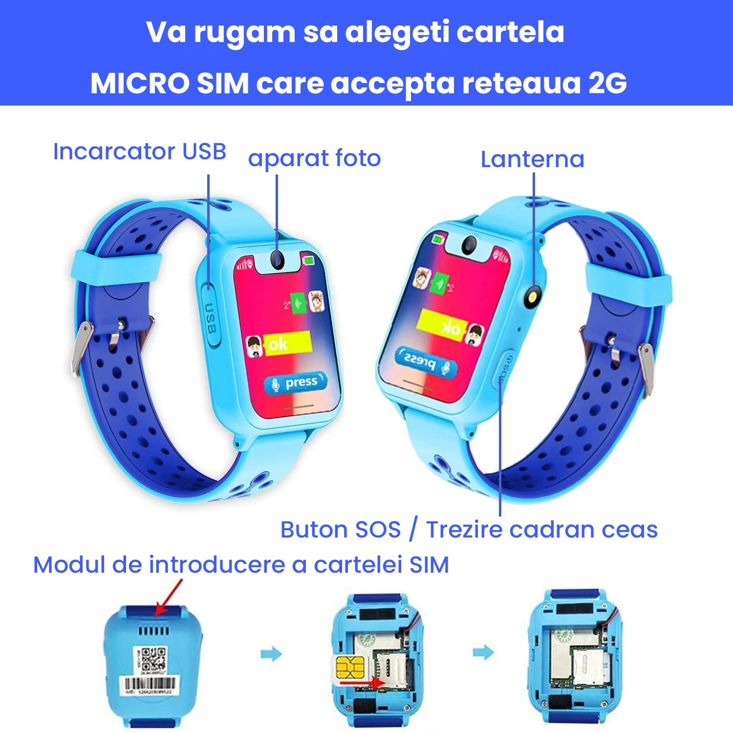 Ceas Smartwatch pentru Copii, sundiguer, cu GPS prin lbs si functie ...