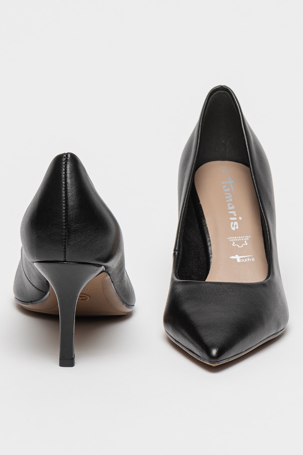 Tamaris, Pantofi din piele intoarsa cu varf ascutit, Negru stins, 40 ...
