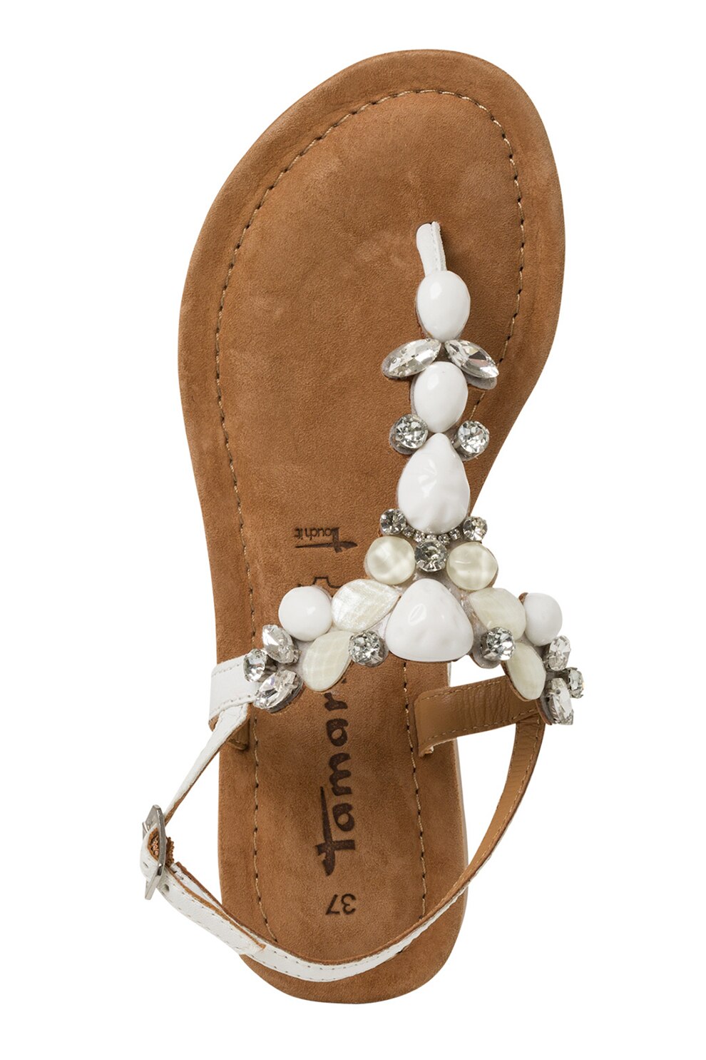 Tamaris, Sandale de piele cu bareta separatoare si strasuri - eMAG.ro