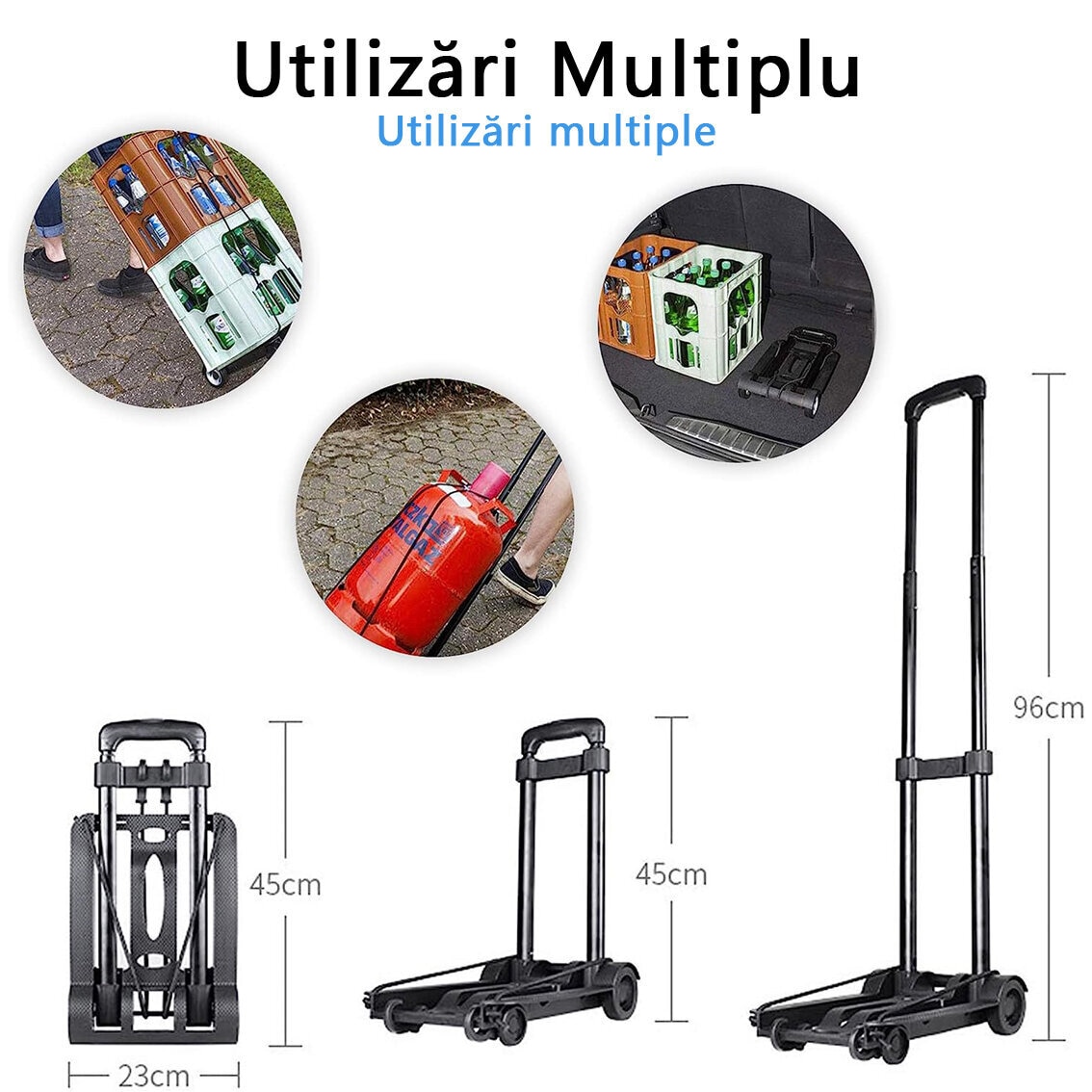 Carucior transport pliabil, Yulinland, Pliabil, 4 roti, 30Kg, cu corzi ...