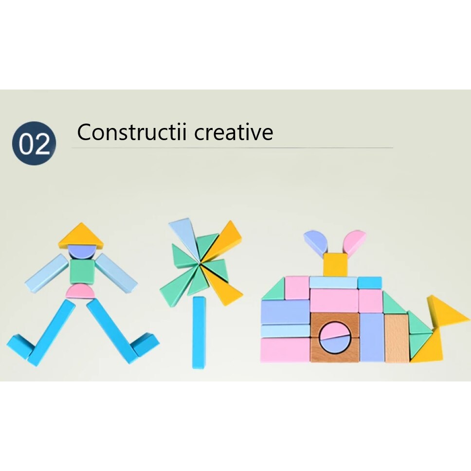 Set cuburi de constructie din lemn Ælements®, contine puzzle 6 in 1 din ...