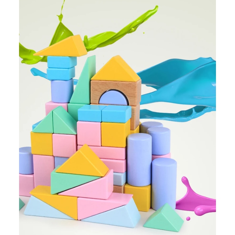 Set cuburi de constructie din lemn Ælements®, contine puzzle 6 in 1 din ...