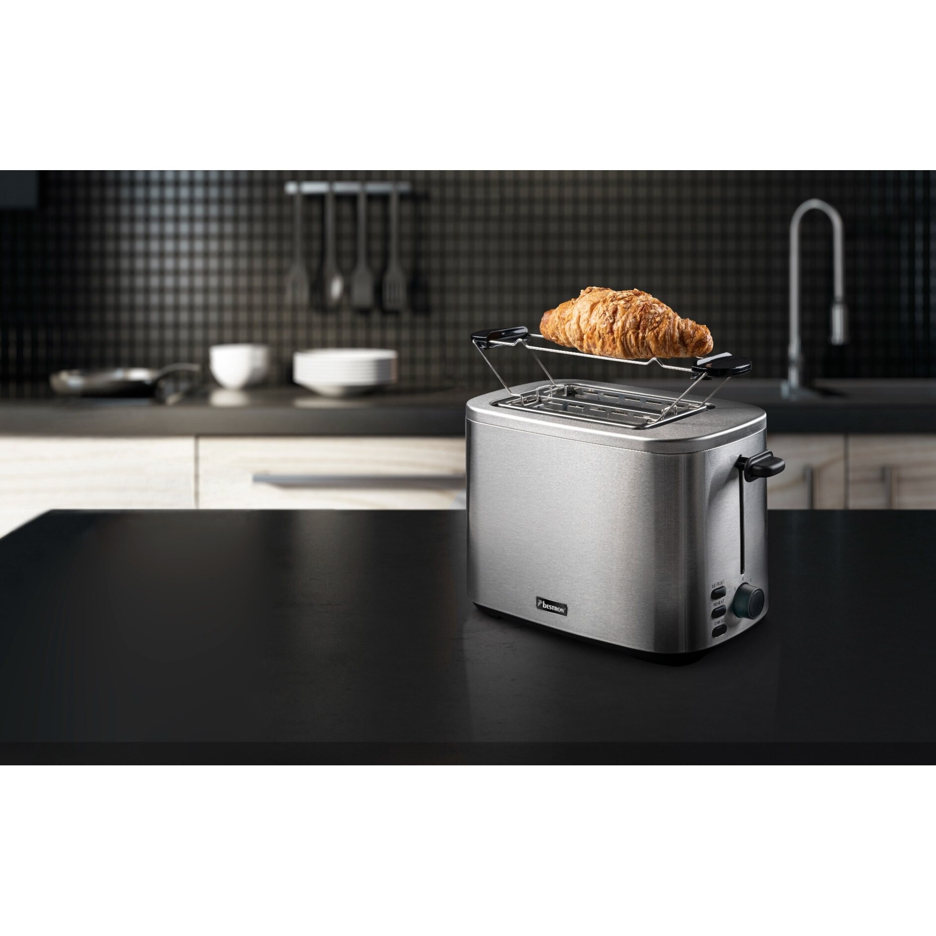 Toaster din otel inoxidabil pentru 2 felii de paine, Bestron ATO800STE ...
