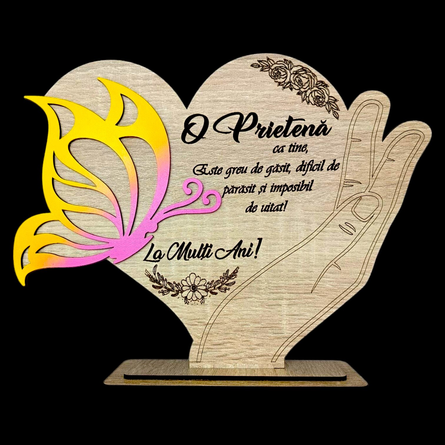 Decoratiune tablou inima cu fluture, personalizat cu mesaj standard ...