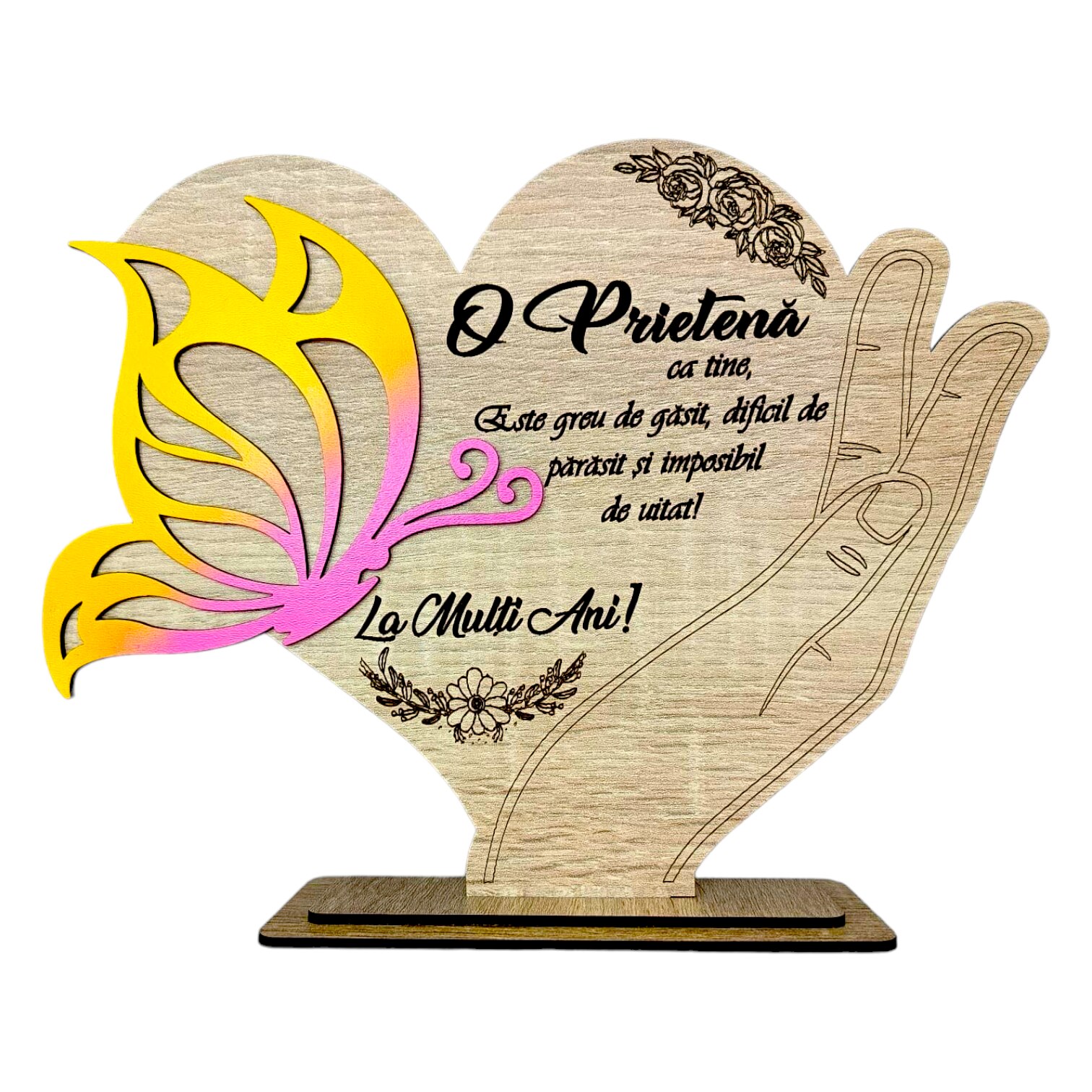 Decoratiune tablou inima cu fluture, personalizat cu mesaj standard ...