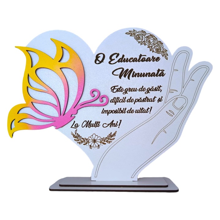 Decoratiune tablou inima cu fluture, personalizat cu mesaj standard ...