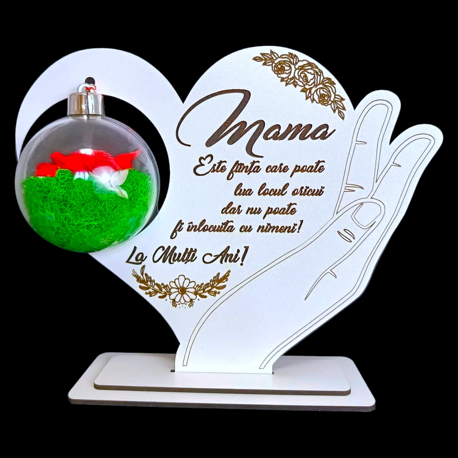 Decoratiune tablou inima cu glob, personalizat cu mesaj standard pentru ...