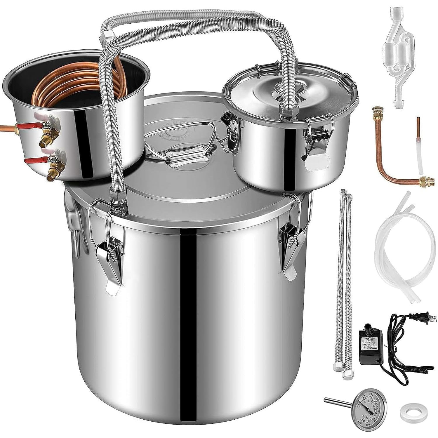Set, distilator de alcool, 5 gal, butoi dublu, inox, argint - eMAG.ro