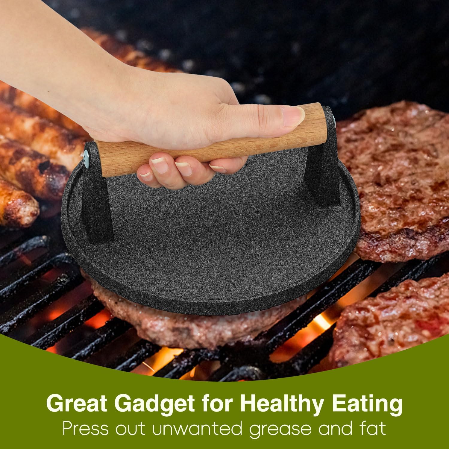 Set 2 prese de burger, WALALLA, Fonta/Lemn, Negru - eMAG.ro