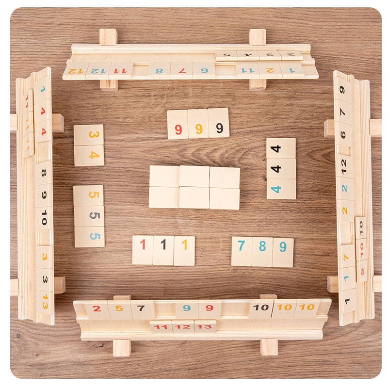 Joc Rummy mare, premium din lemn masiv, 104 Piese, Multicolor - eMAG.ro