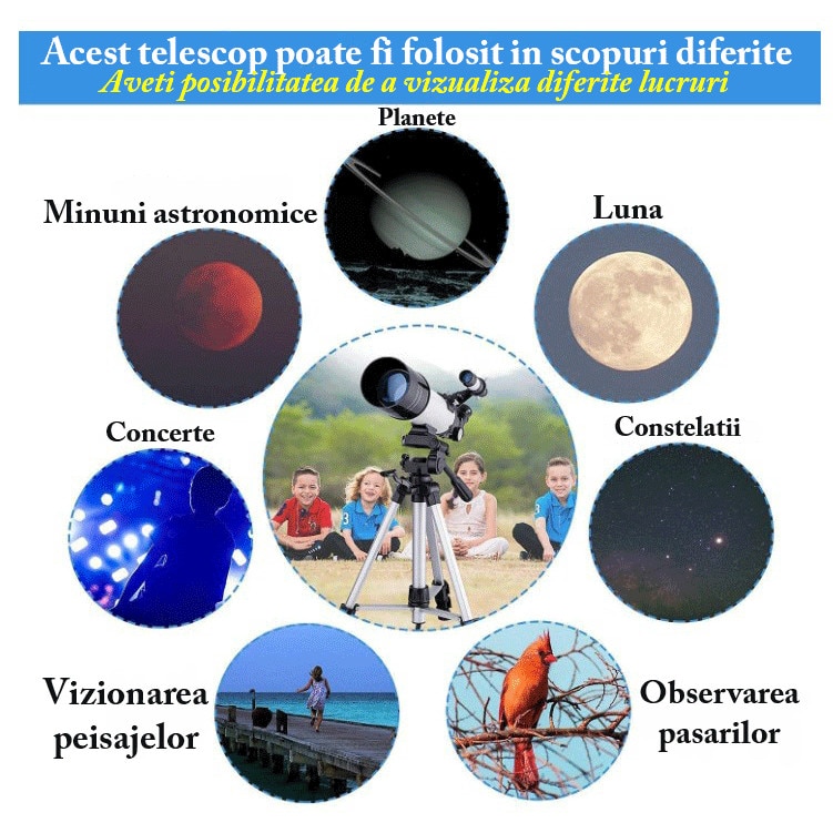 Telescop Astronomic SIKS Profesional Pentru Copii Si Adulti, Cu Trepied ...