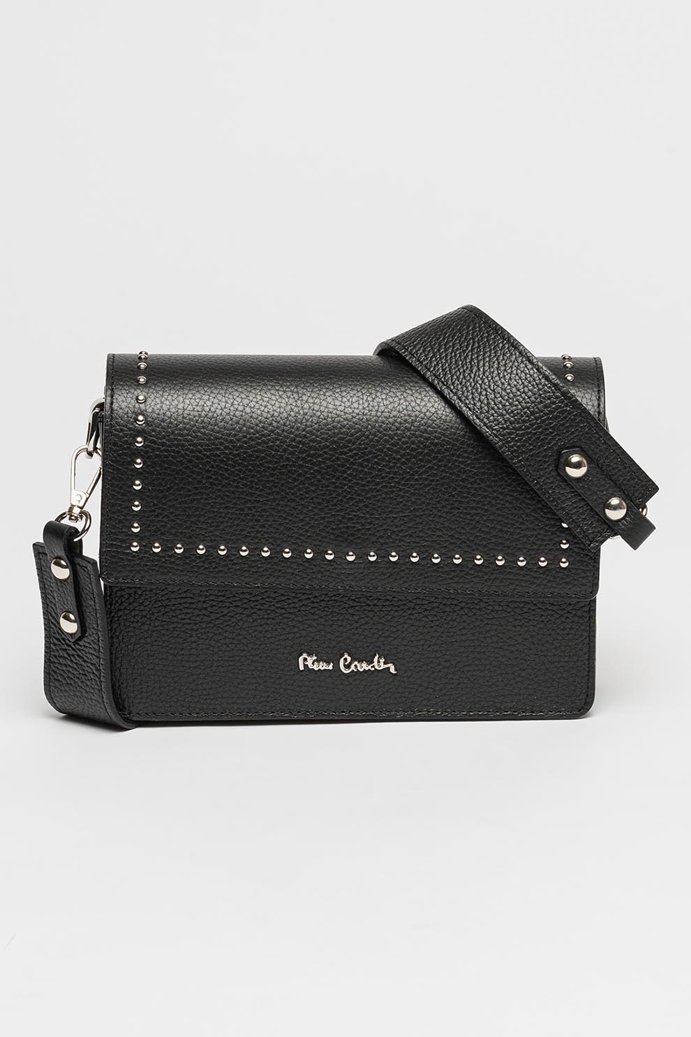 Pierre Cardin, Geanta crossbody din piele cu aplicatii de tinte, Negru ...