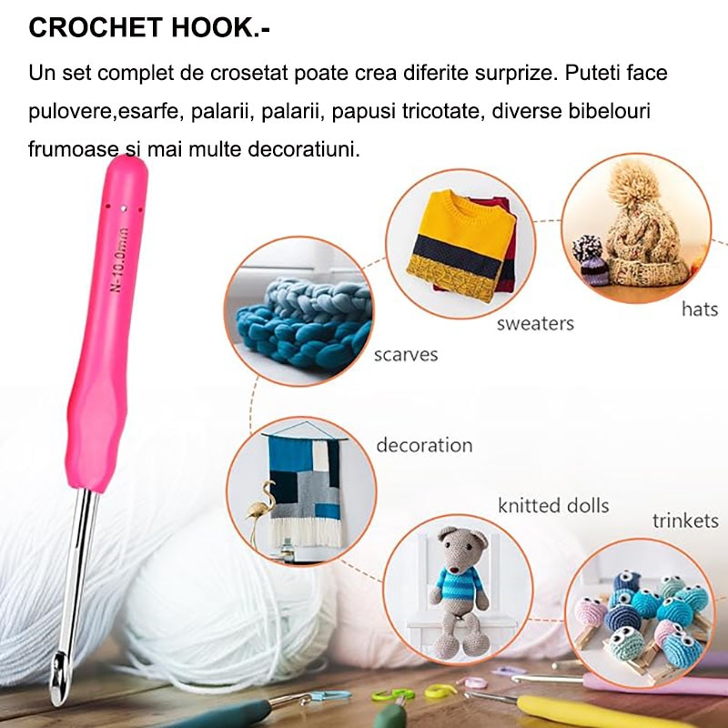 Set 36 produse de crosetat cu geanta depozitare, Multicolor - eMAG.ro