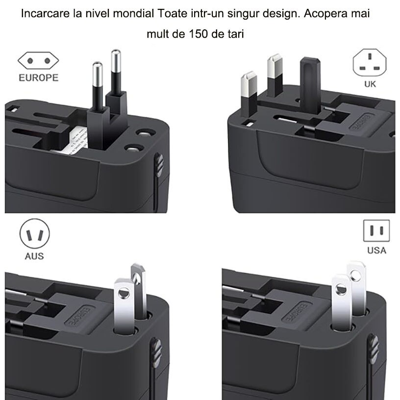 Adaptor universal priza, Policarbonat, Europa/SUA/UK/Australia, 2 USB ...