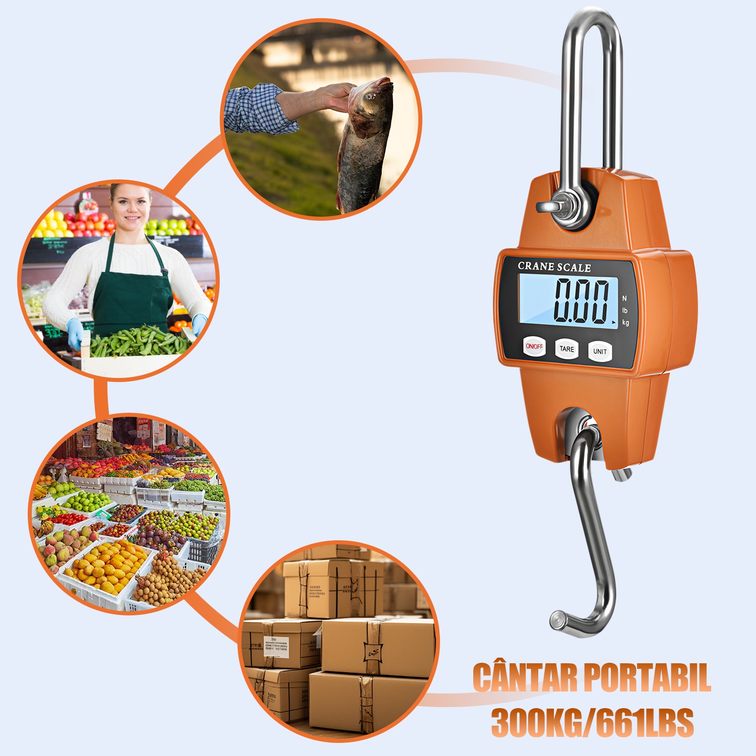 Cantar electronic de Mana, Xinxu, cu carlig, Portabil, Maxim 300 kg ...