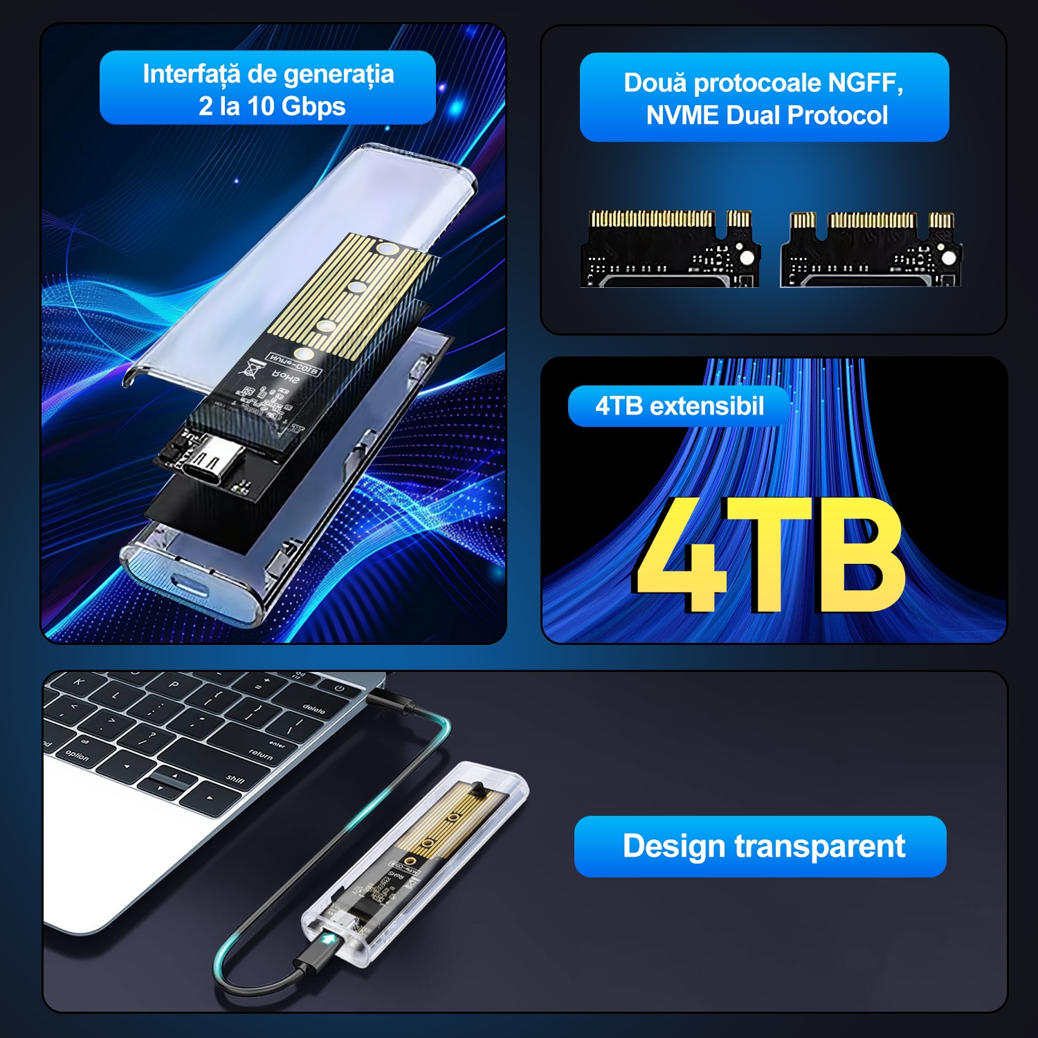 Cutie SSD, portabila, Xinxu, M.2, NVMe/NGFF, USB-A/C, 4TB, Windows, MAC, Linux, Android, USB-A/C ...