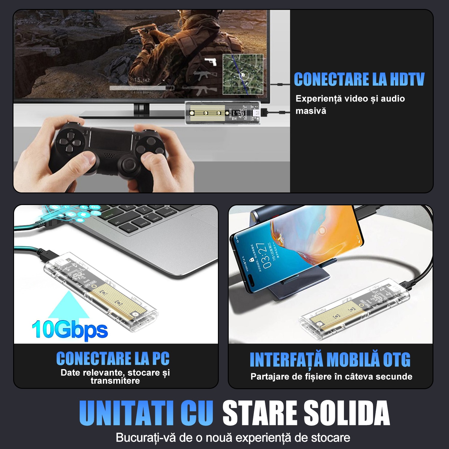 Cutie SSD, portabila, Xinxu, M.2, NVMe/NGFF, USB-A/C, 4TB, Windows, MAC, Linux, Android, USB-A/C ...