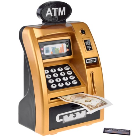 Pusculita tip Bancomat Muzical, L@ka, Pentru depuneri si retrageri, ATM, Cu senzor de miscare ...