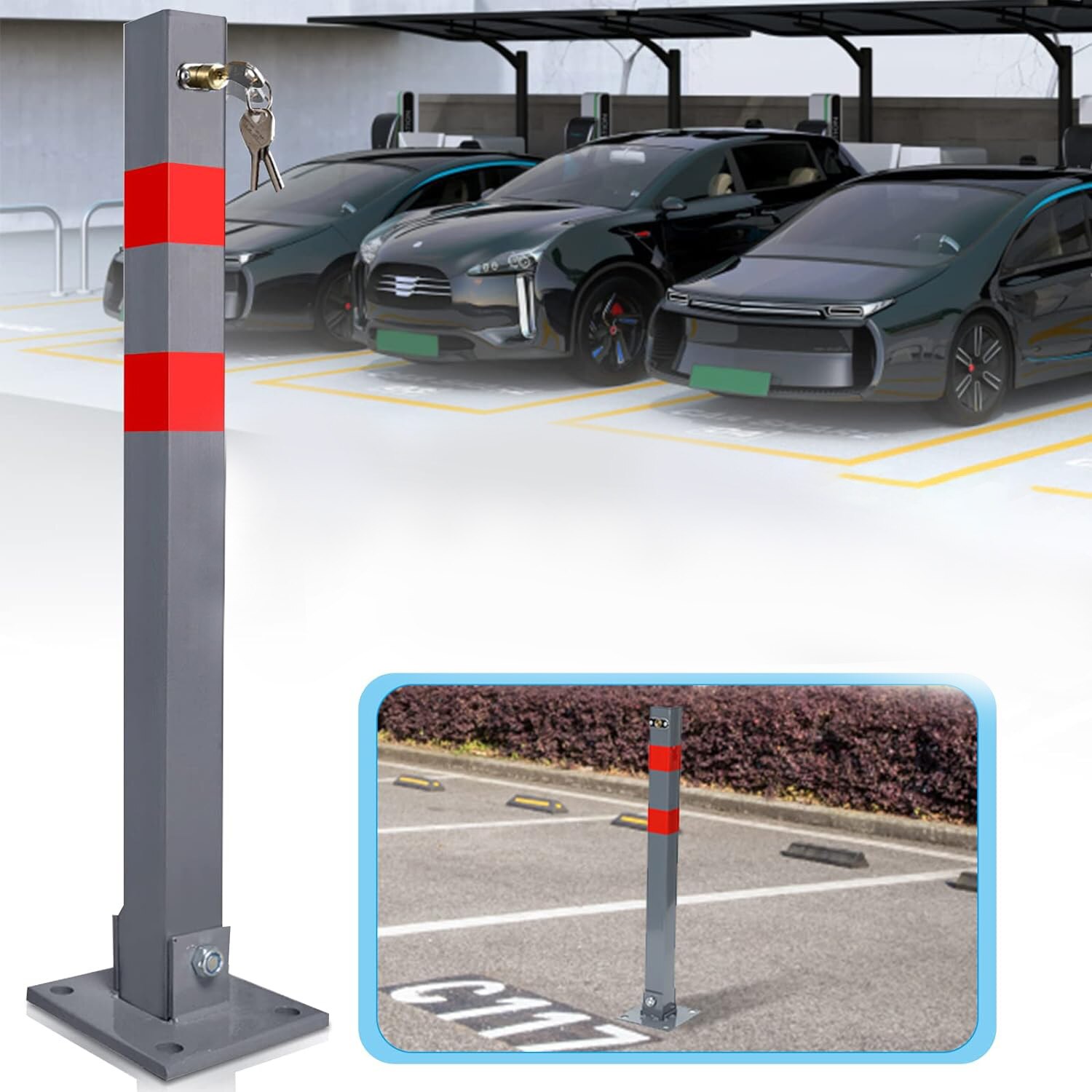 Stalp pliabil pentru parcare cu cheie, modern, rezistent, si cu dungi ...