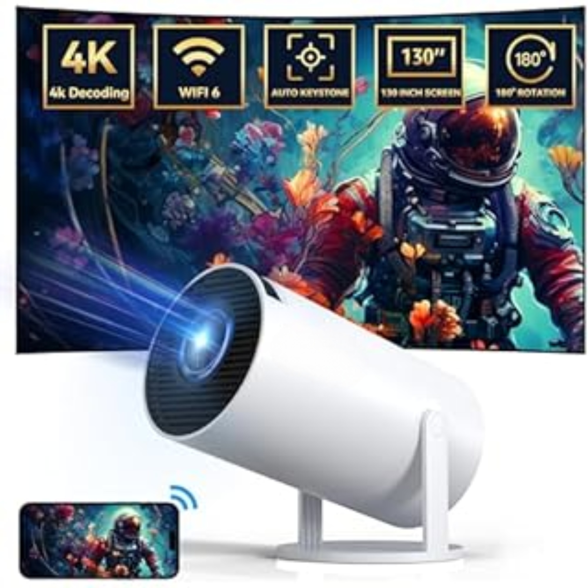Преносим видеопроектор, Android 11, Smart 4K с Wifi 2.4/5G/BT4.1 ...