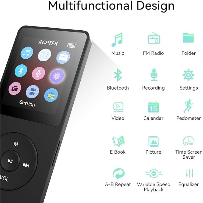 Player MP3, 32 GB, Bluetooth 4.0, Ecran de 1.8 inchi, Negru - eMAG.ro