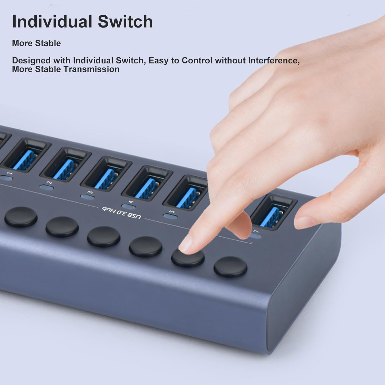 IntellHub® 10-портов USB хъб, 7 USB 3.0 порта, бутон за ВКЛ./ИЗКЛ., LED ...