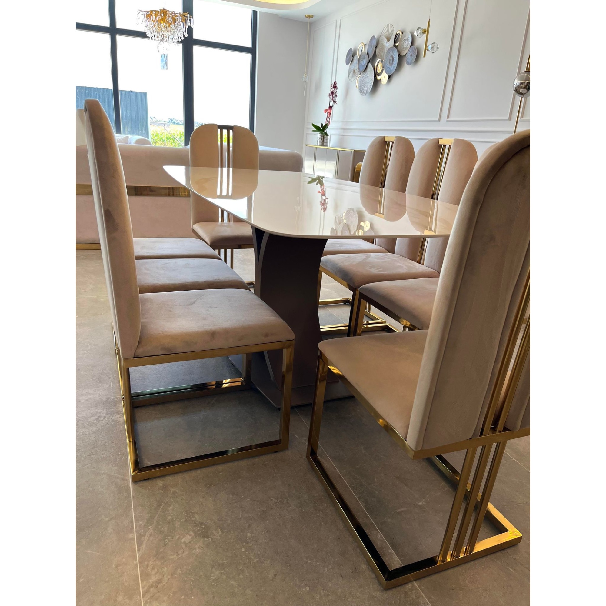 Scaun dining/bucatarie Venice, picioare otel inoxidabil aurii lucioase ...