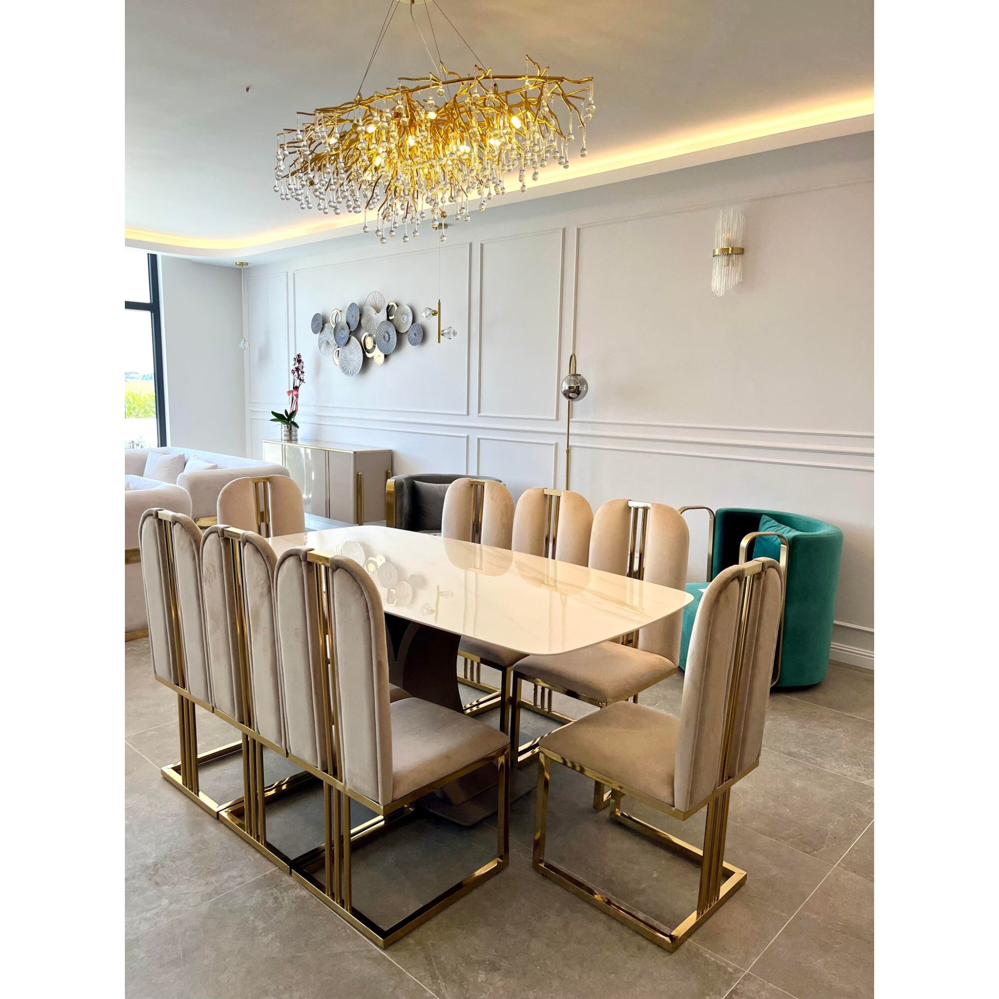 Scaun dining/bucatarie Venice, picioare otel inoxidabil aurii lucioase ...