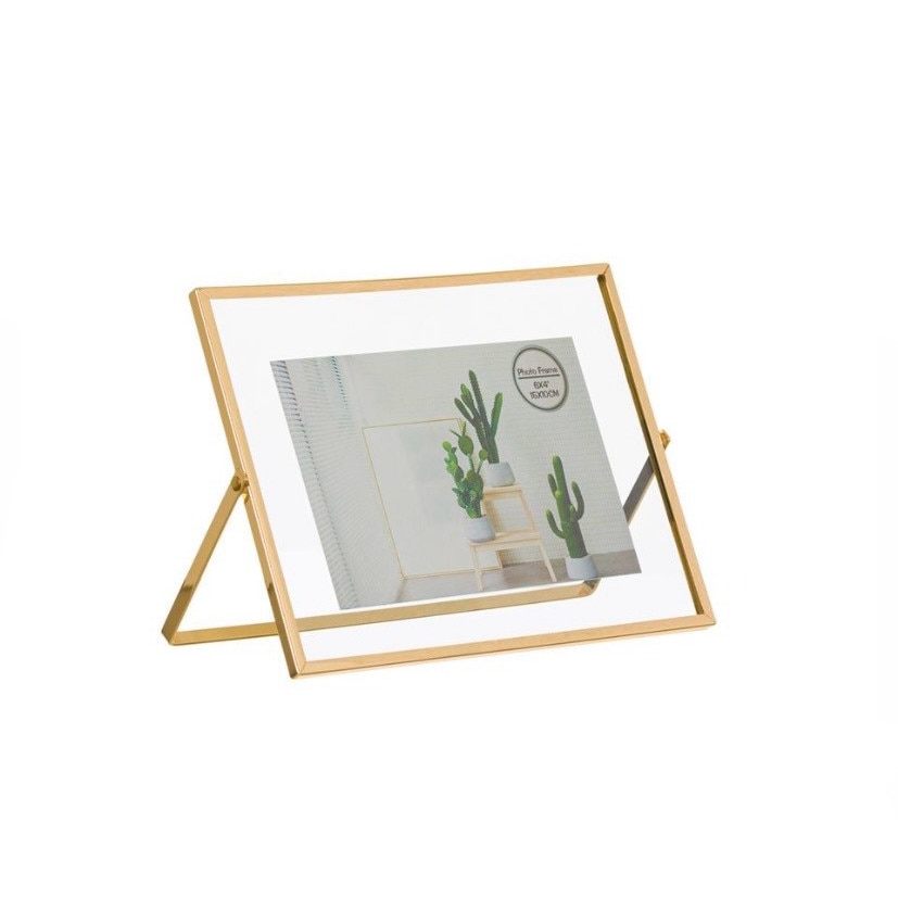 Rama foto, transparenta cu cadru metalic auriu cu suport, 15x10 cm ...