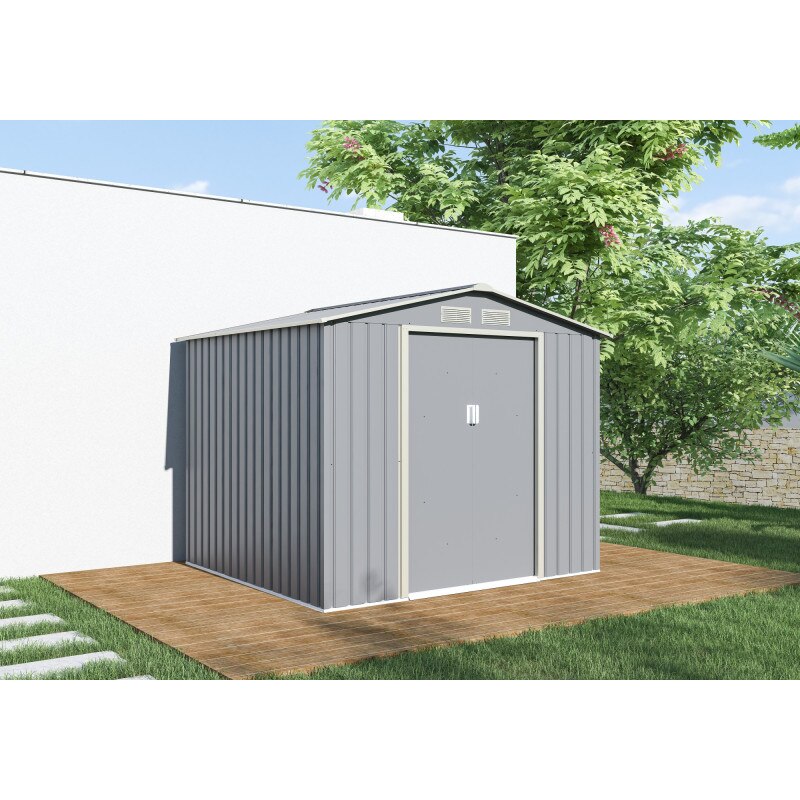 Casuta de gradina Qdecor metalica 213x195x195 cm, Gri Deschis - eMAG.ro