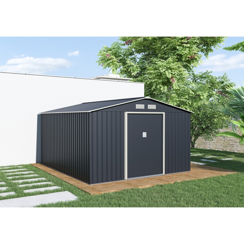 Qdecor fém kerti fészer 277x322x193 cm, Sötétszürke - eMAG.hu