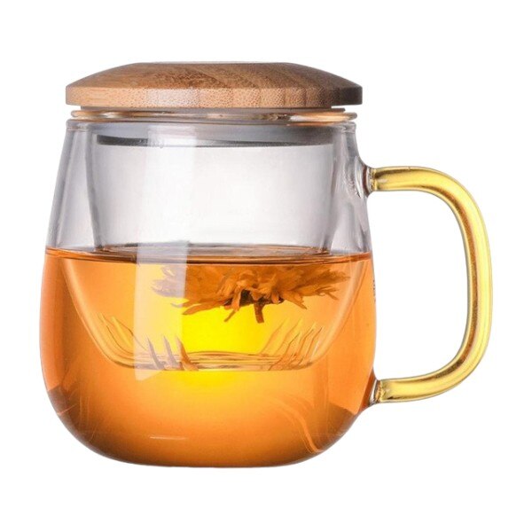 Cana cu Capac si Infuzor pentru Ceai, Sticla Termorezistenta, 300 ml ...